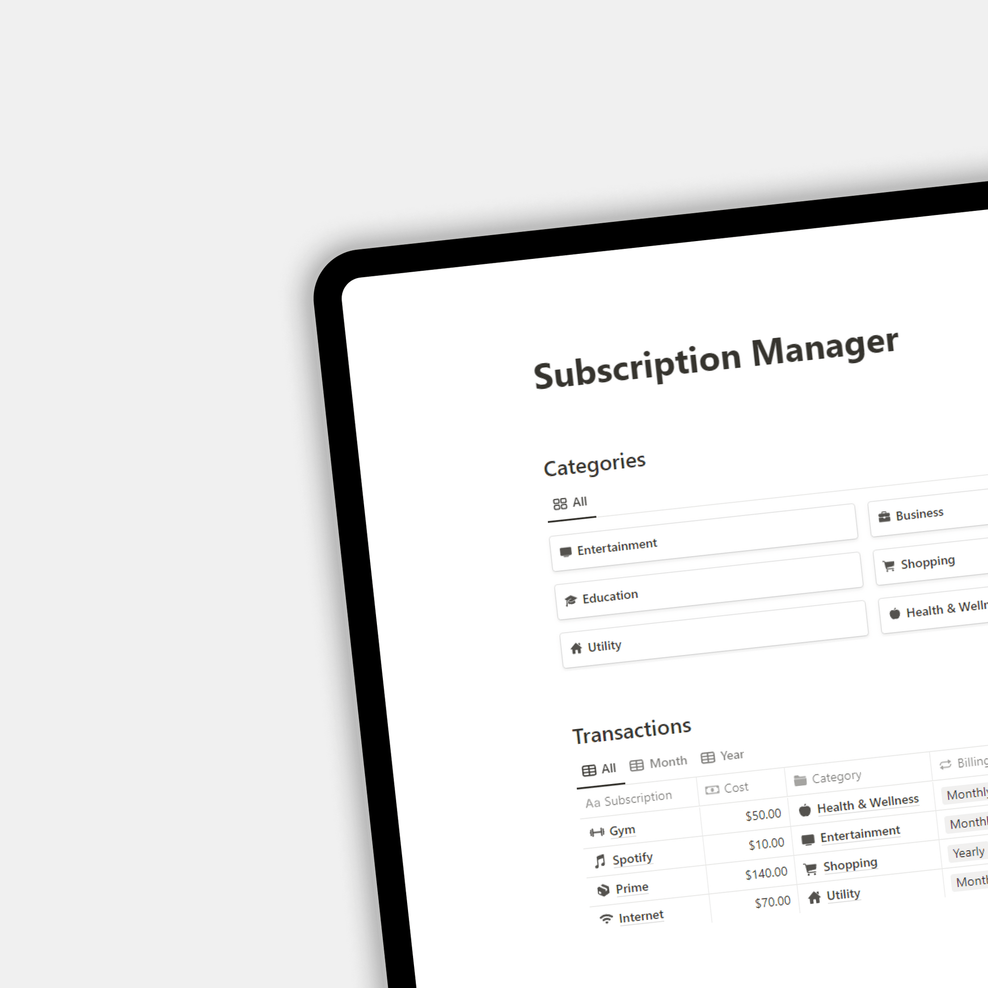 Subscription Manager - Notion Template